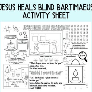 Jesus Heals Blind Bartimaeus Activity Sheet, Children's Church, Bible ...