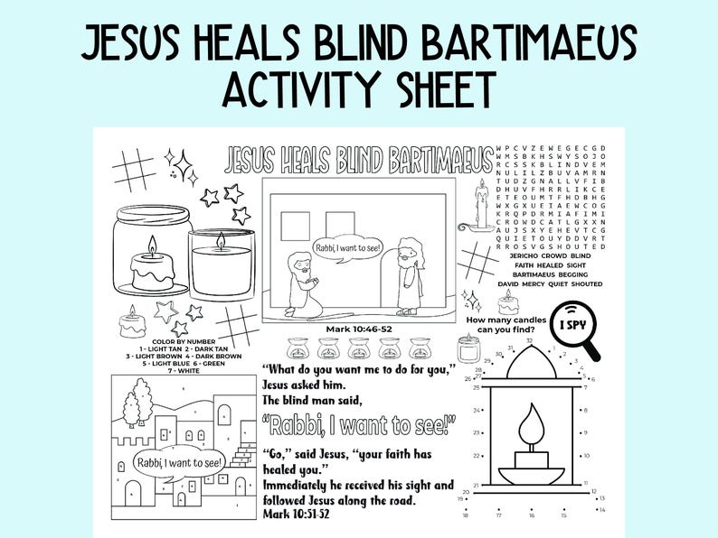 Jesus Heals Blind Bartimaeus Activity Sheet, Children's Church, Bible ...