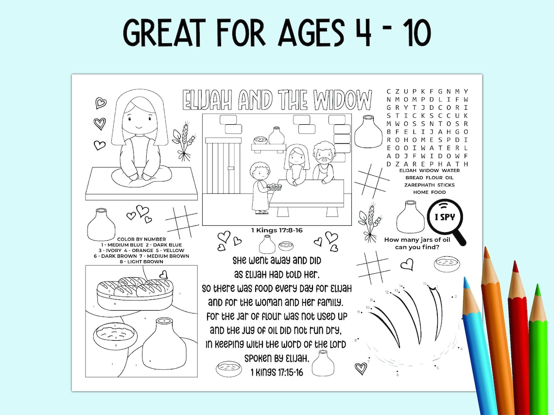 Elijah and the Widow of Zarephath Activity Sheet, Children's Church ...