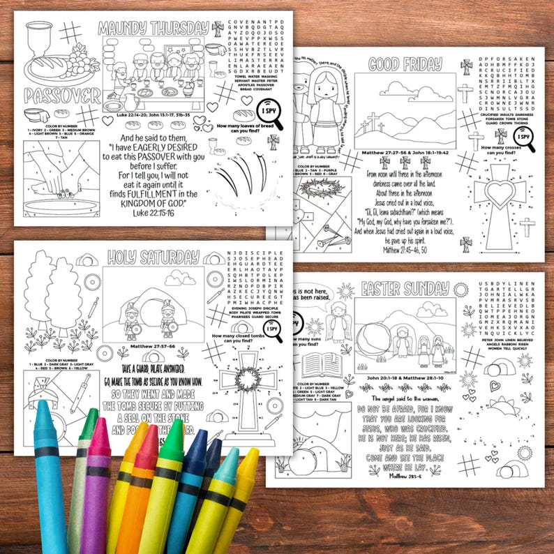 Easter Story Activity Sheets, Holy Week Coloring Placemats, Sunday ...