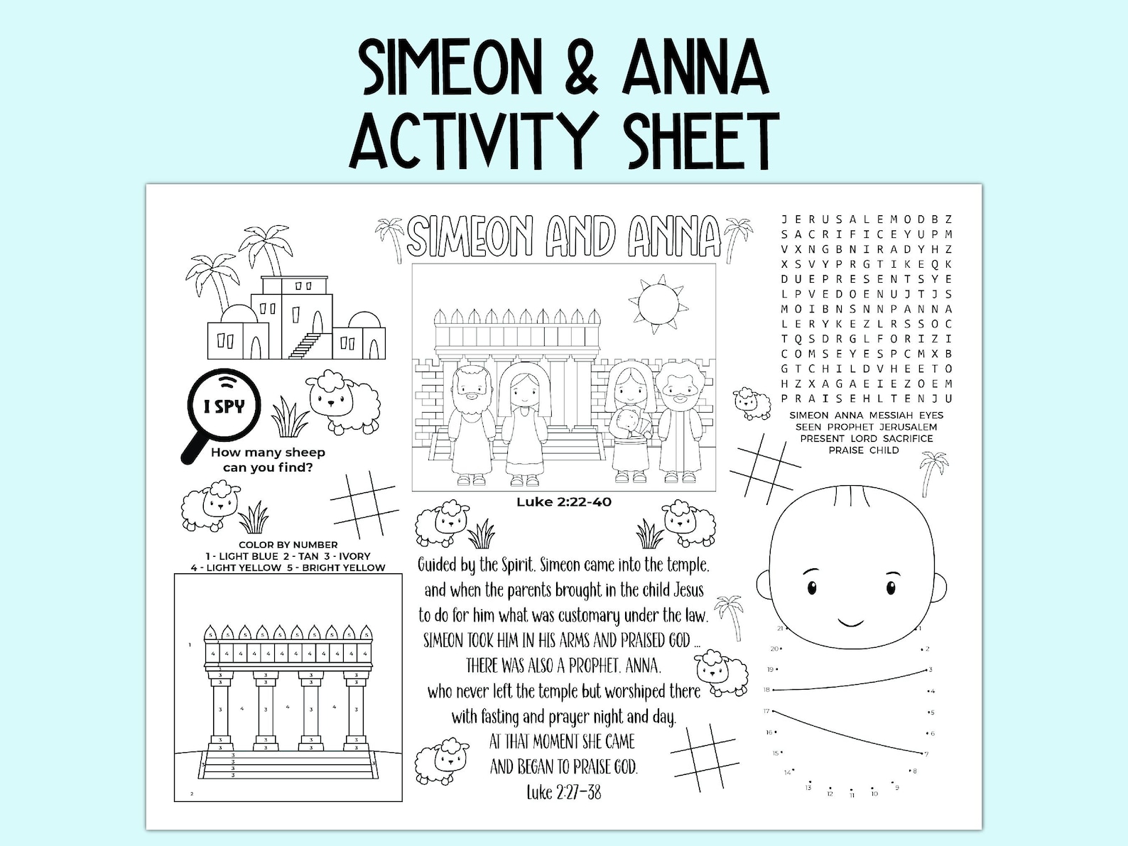 Simeon and Anna Activity Sheet, Children's Church Activity, Bible ...
