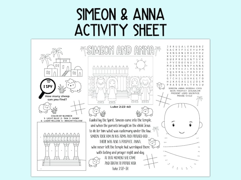 Simeon and Anna Activity Sheet, Children's Church Activity, Bible ...