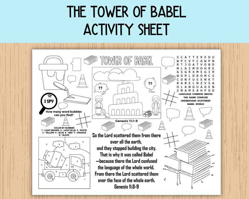The Tower of Babel Activity Sheet, Children's Church, Bible Activity ...