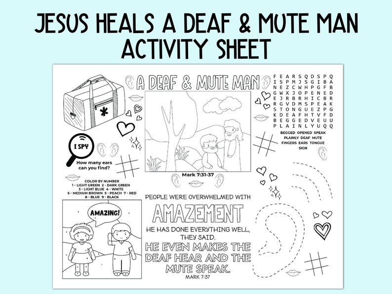 Jesus Heals a Deaf & Mute Man Activity Sheet, Children's Church ...
