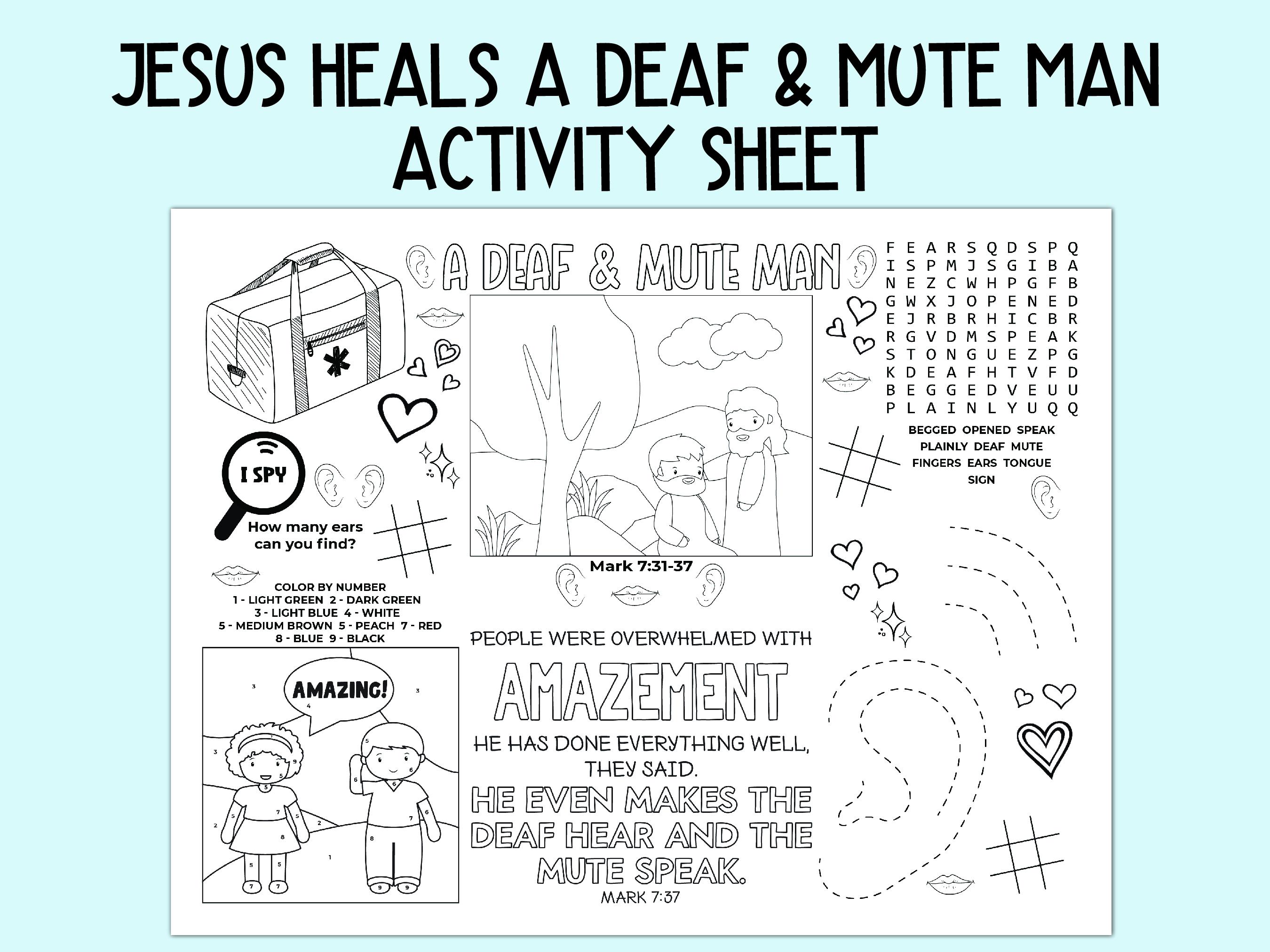 Jesus Heals a Deaf & Mute Man Activity Sheet, Children's Church ...
