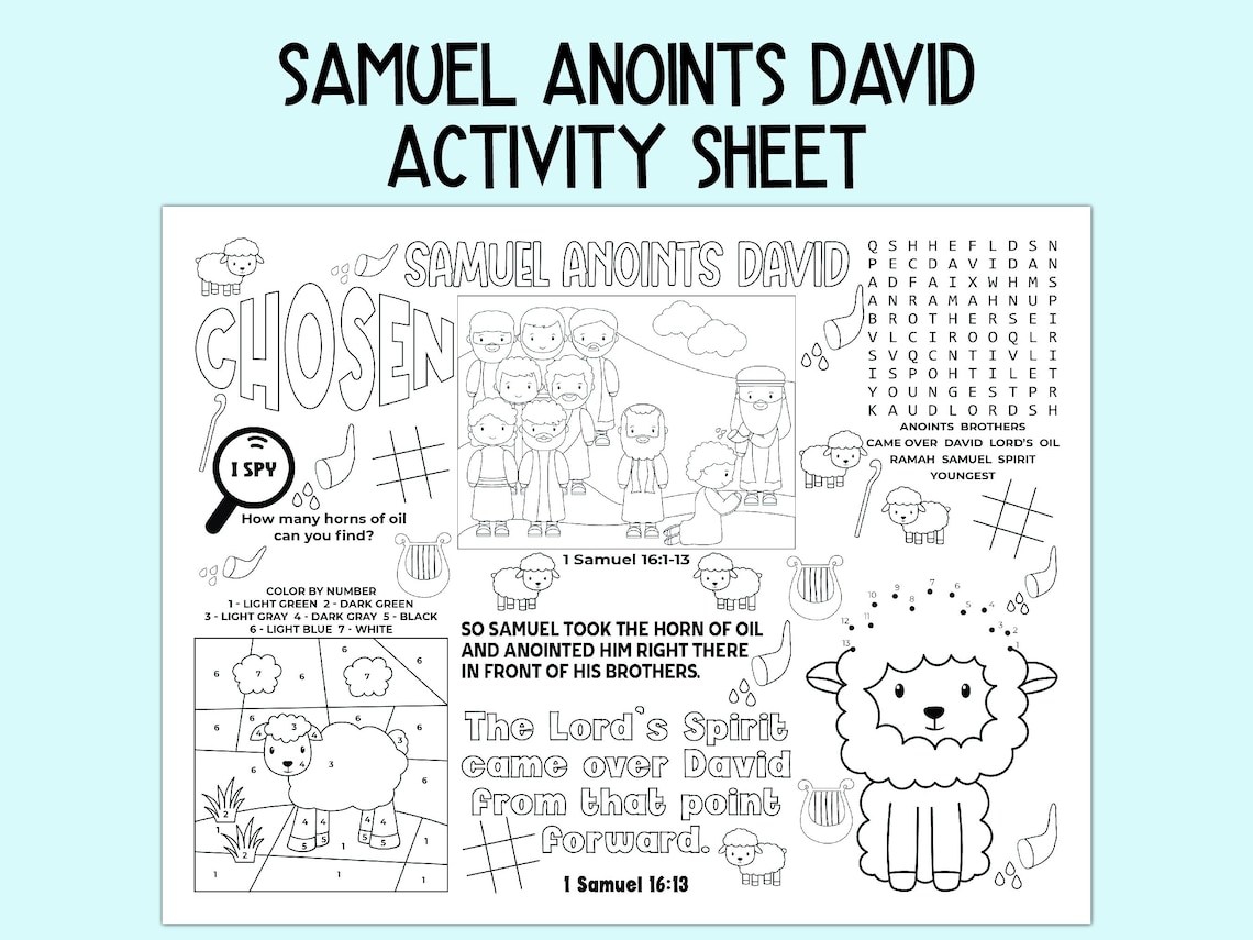 Samuel Anoints David Activity Sheet, Children's Church Activity, Bible ...