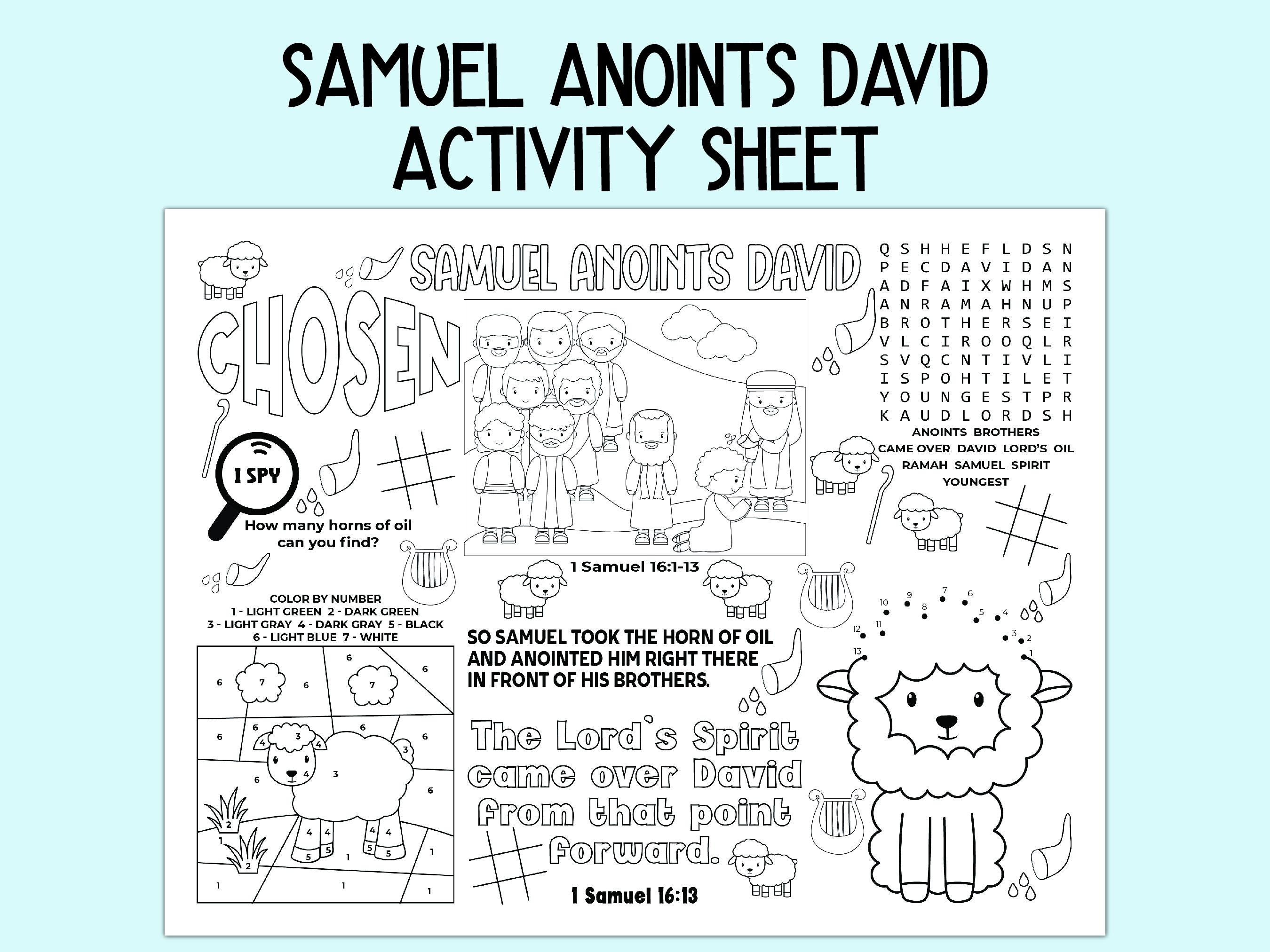 Samuel Anoints David Activity Sheet, Children's Church Activity, Bible ...