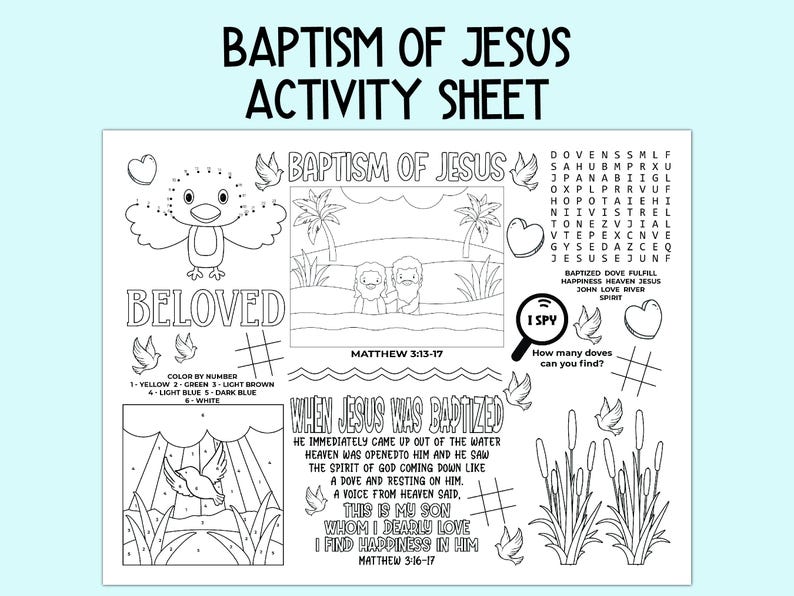 The Baptism of Jesus Activity Sheet, Children's Church Activity, Bible ...