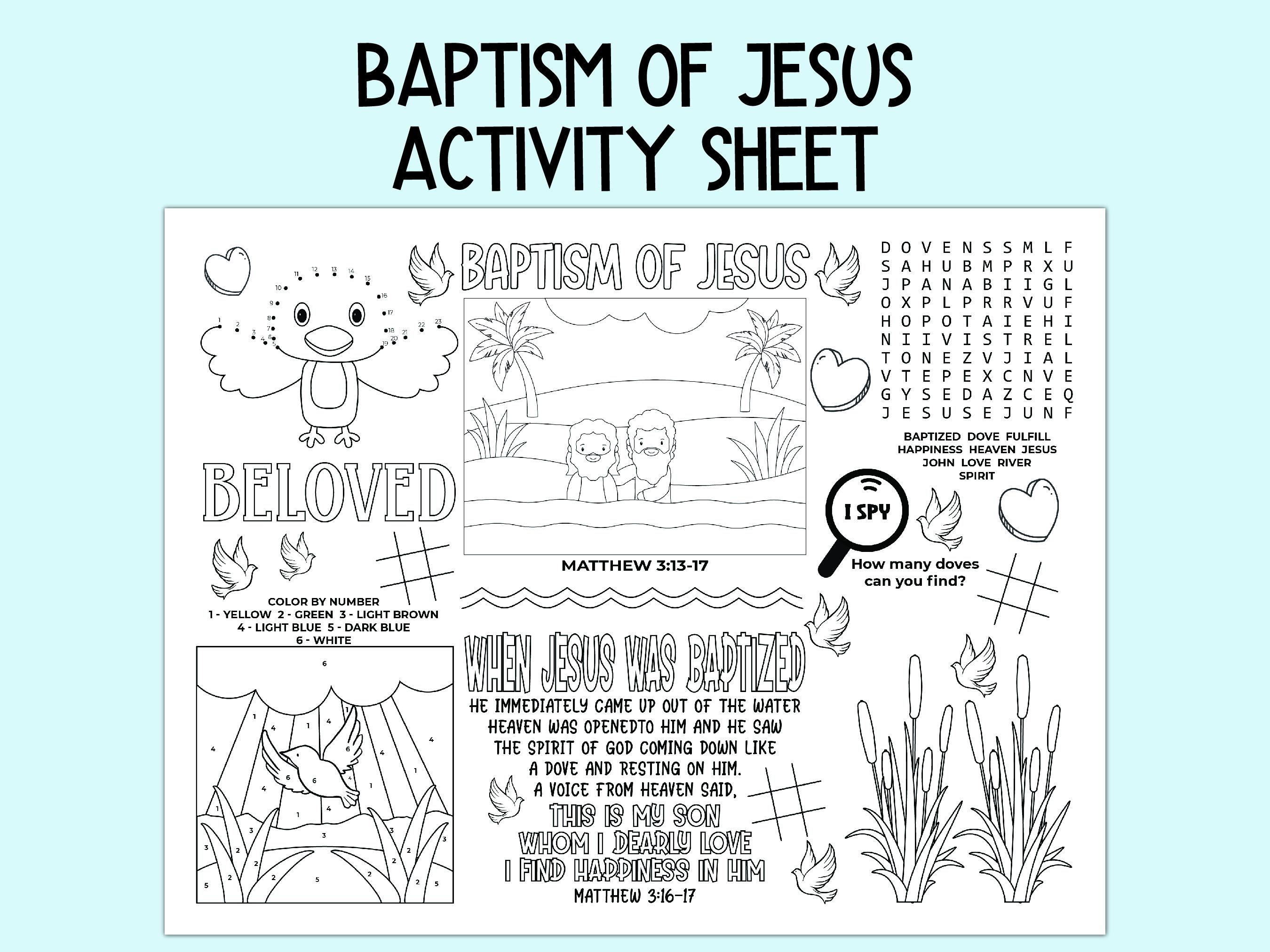The Baptism of Jesus Activity Sheet, Children's Church Activity, Bible ...