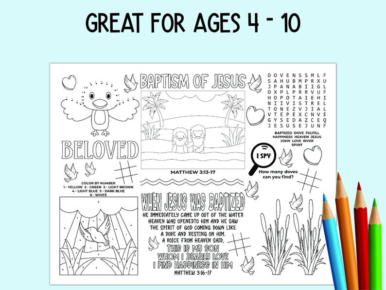 The Baptism of Jesus Activity Sheet, Children's Church Activity, Bible ...