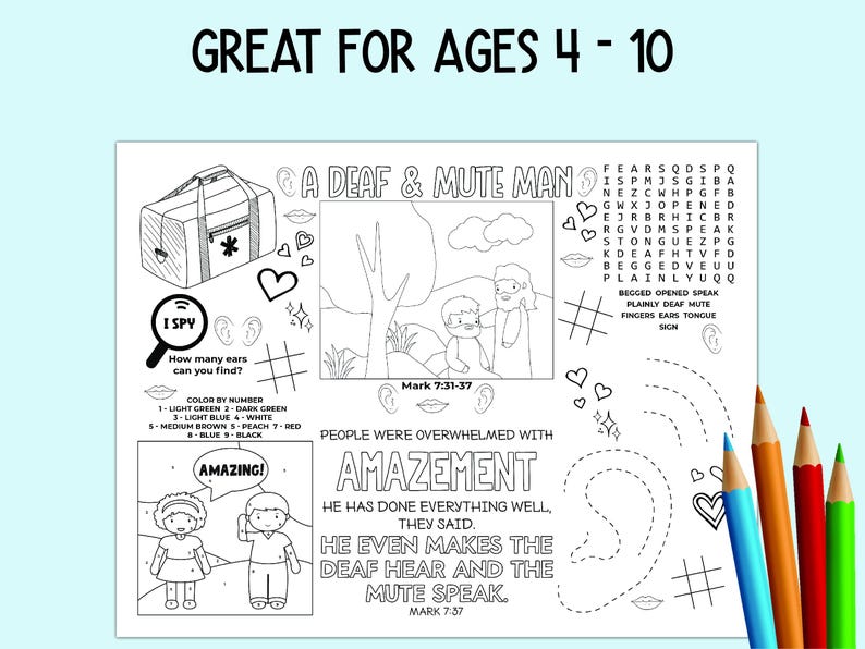 Jesus Heals a Deaf & Mute Man Activity Sheet, Children's Church ...