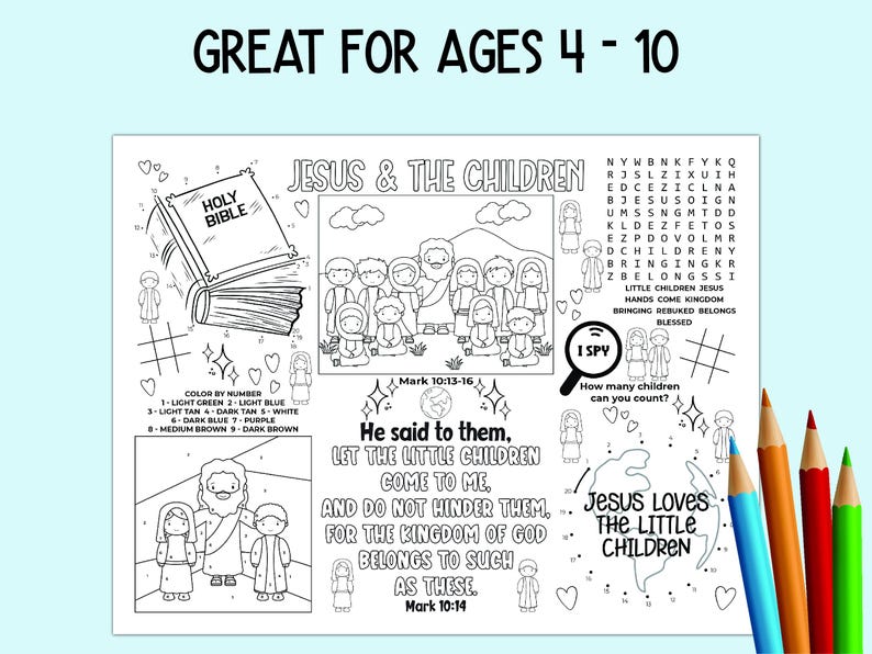 Jesus and the Children Activity Sheet, Children's Church Activity ...