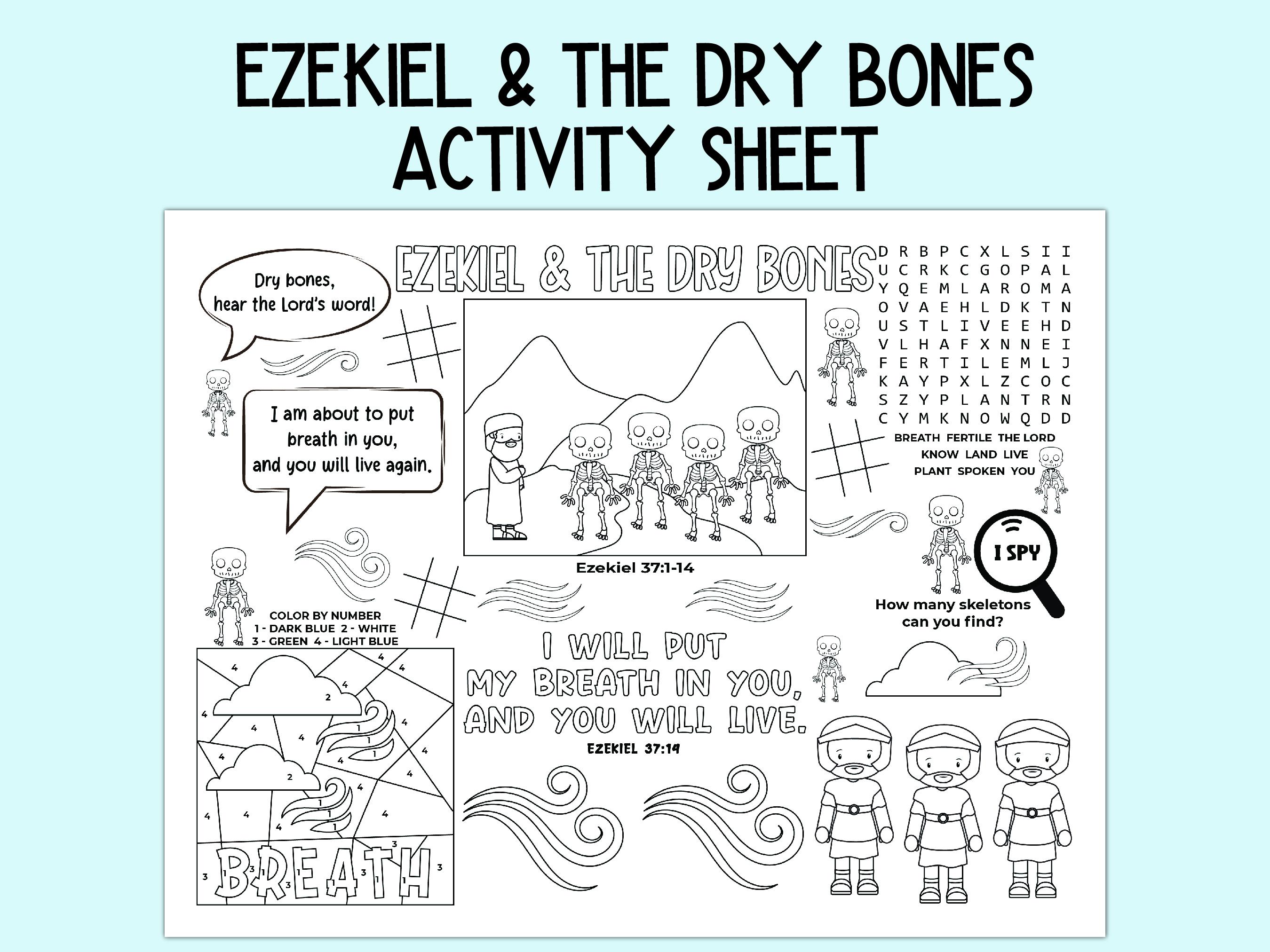Ezekiel and the Dry Bones Activity Sheet, Children's Church Activity, Bible Activity Placemat ...