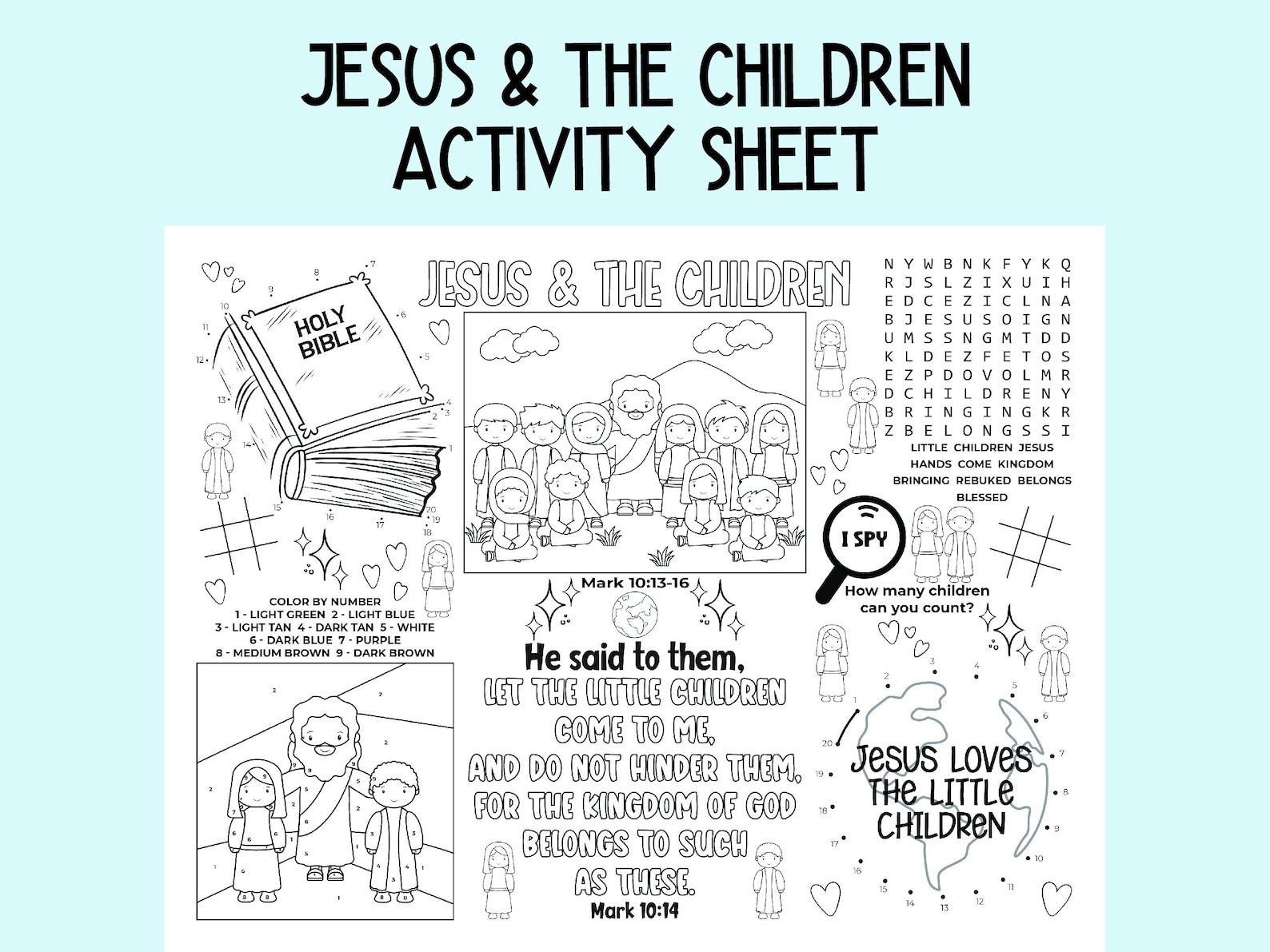 Jesus and the Children Activity Sheet, Children's Church Activity ...