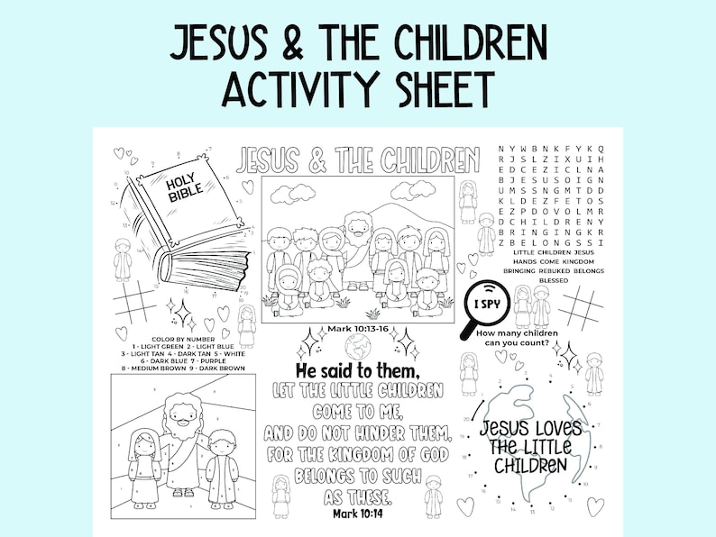 Jesus and the Children Activity Sheet, Children's Church Activity ...