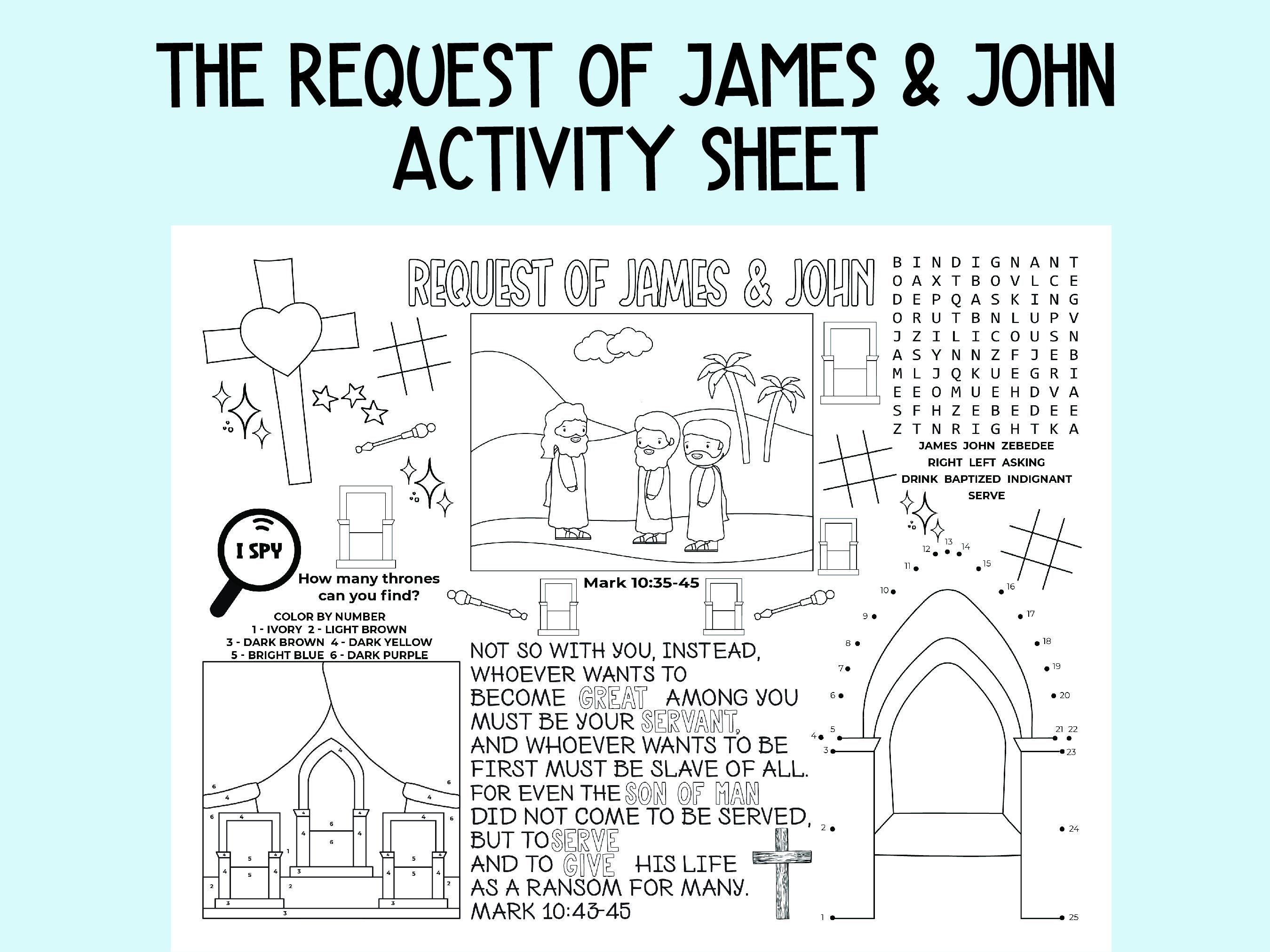 Request of James and John Activity Sheet, Children's Church, Bible ...