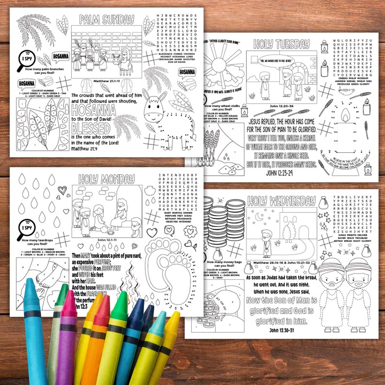 Easter Story Activity Sheets, Holy Week Coloring Placemats, Sunday ...