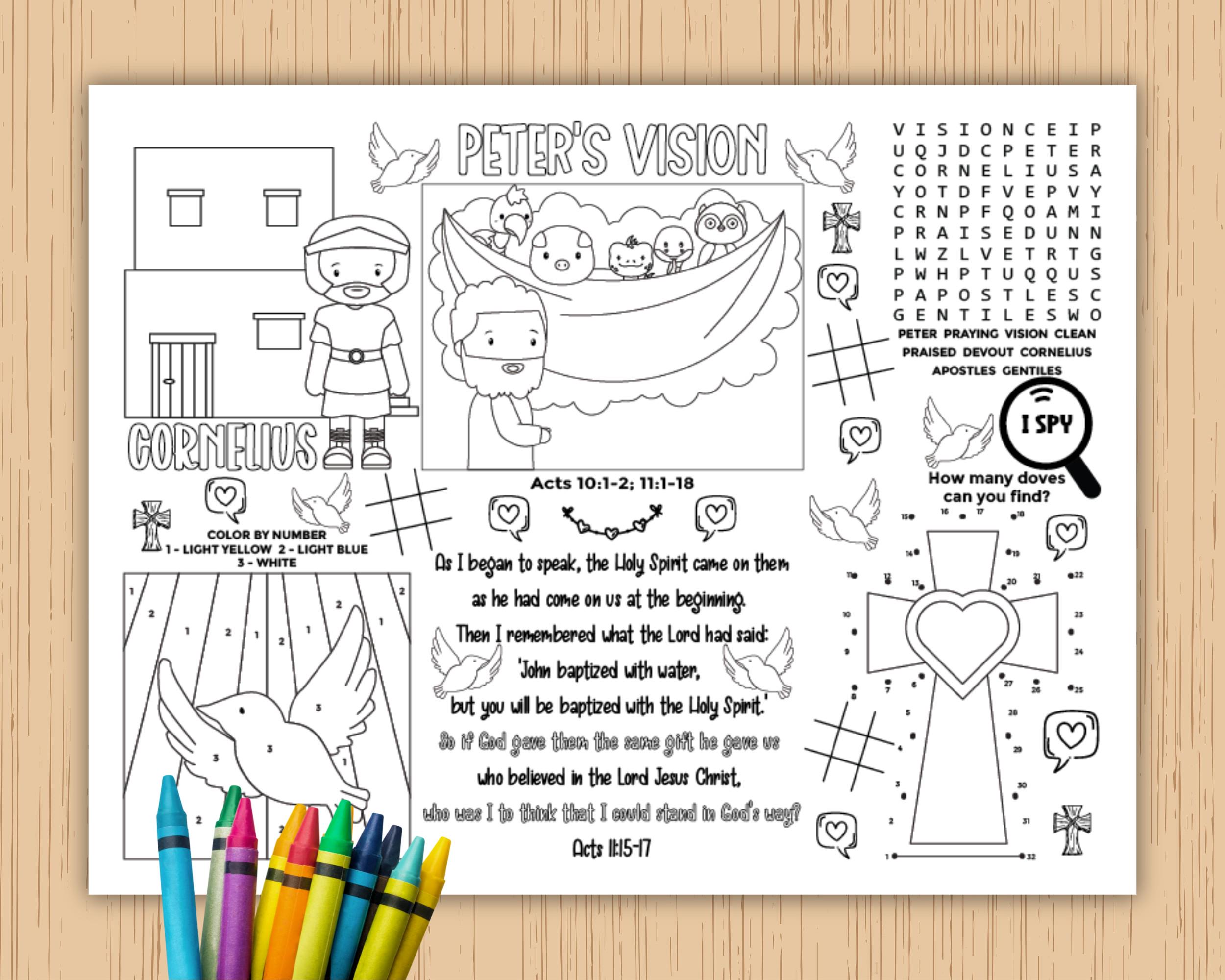 Peter's Vision Activity Sheet, Peter Visits Cornelius, Children's ...
