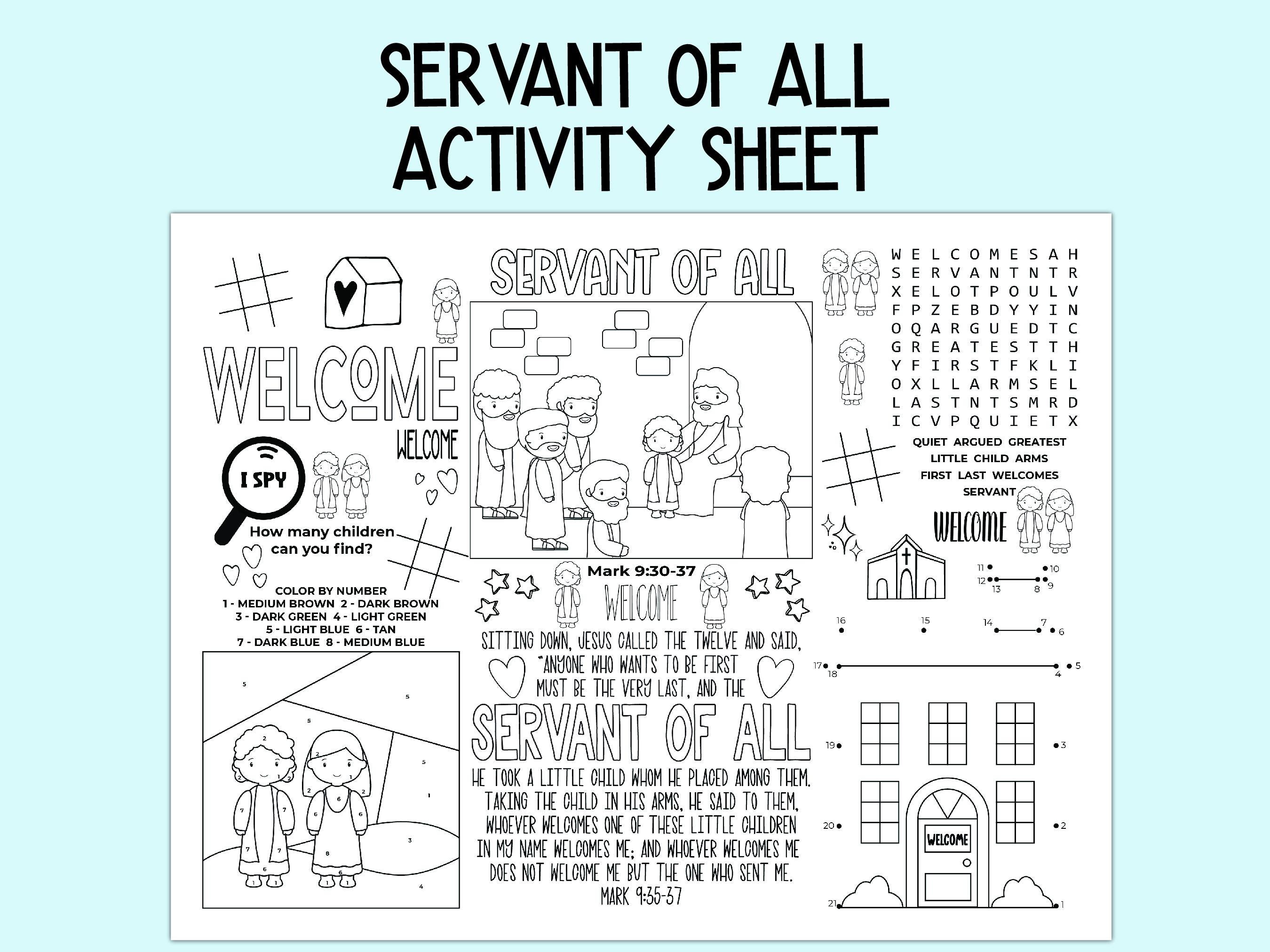 Servant of All Activity Sheet, Children's Church Activity, Bible ...
