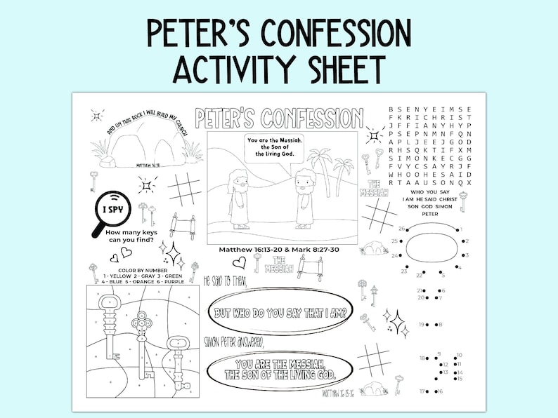 Peter's Confession Activity Sheet, Children's Church Activity, Bible ...