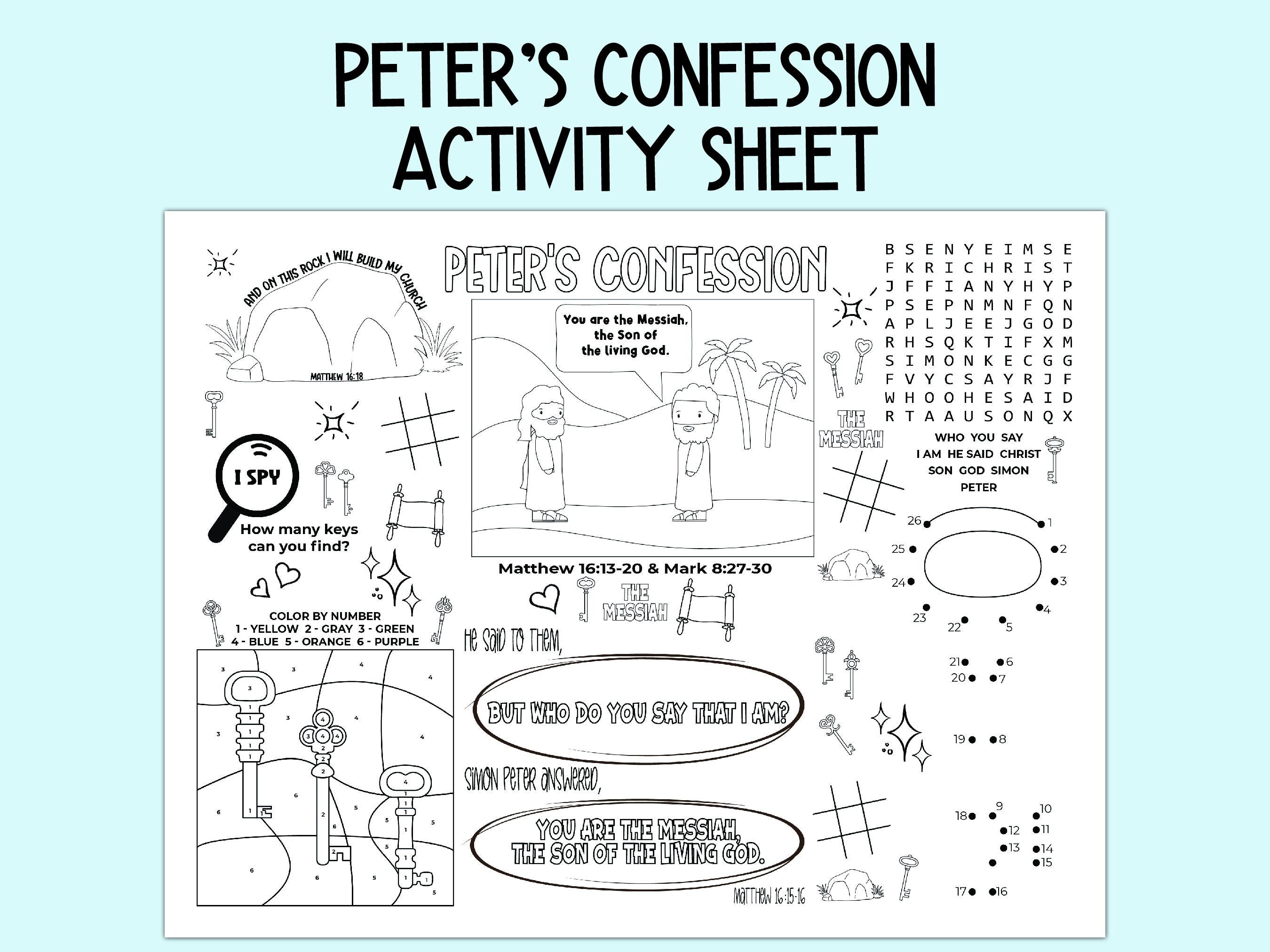 Peter's Confession Activity Sheet, Children's Church Activity, Bible ...