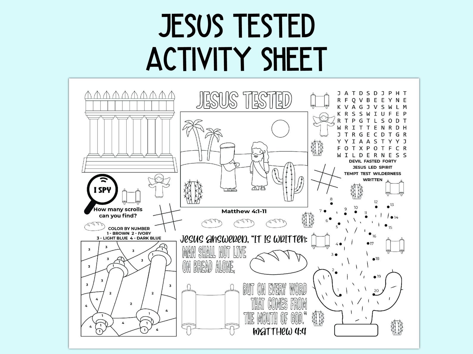 Jesus Tested Activity Sheet, Jesus is Tempted, Children's Church, Bible ...