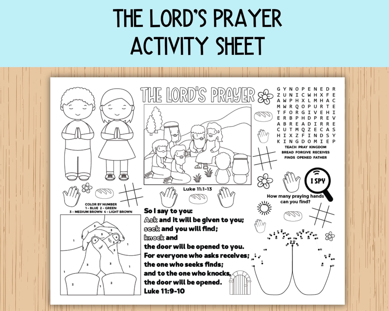 The Lord's Prayer Activity Sheet, Teach Us to Pray, Children's Church ...