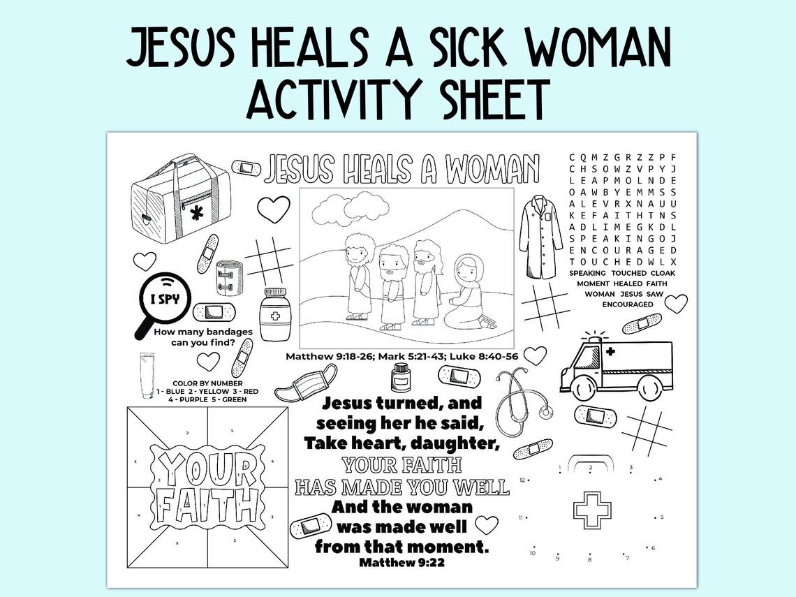 Jesus Heals a Sick Woman Activity Sheet, Children's Church Activity ...