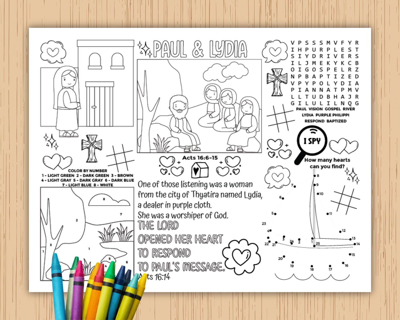 Paul and Lydia Activity Sheet, the Macedonian Call, Lydia Baptized ...