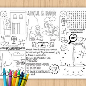 Paul and Lydia Activity Sheet, the Macedonian Call, Lydia Baptized ...
