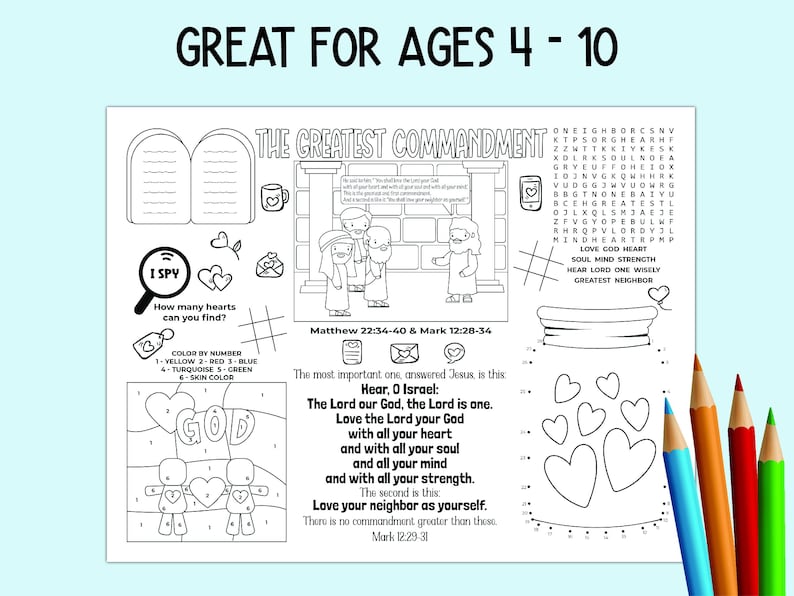 The Greatest Commandment Activity Sheet, Children's Church, Bible ...