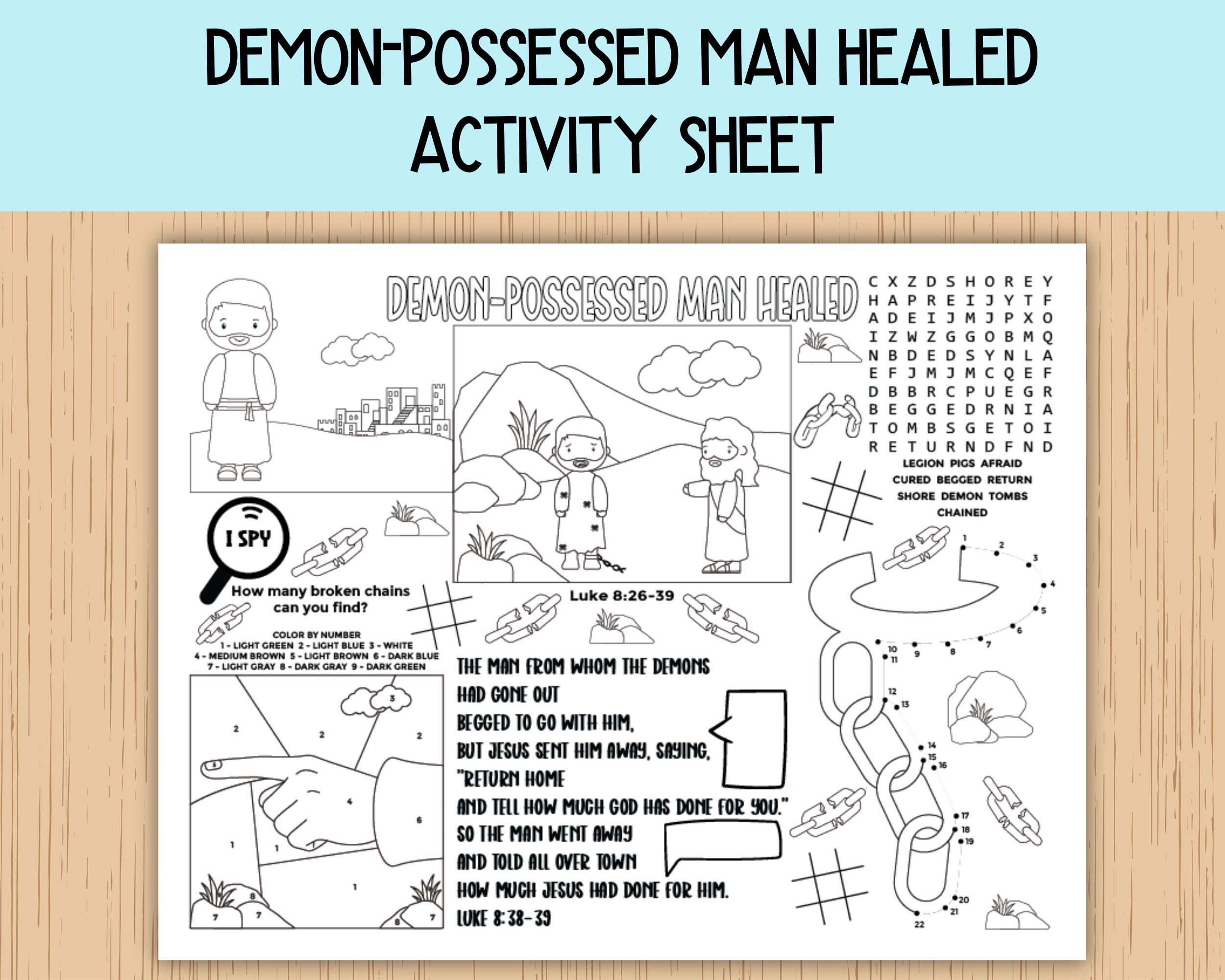Jesus Heals a Demon-possessed Man Activity Sheet, Children's Church ...