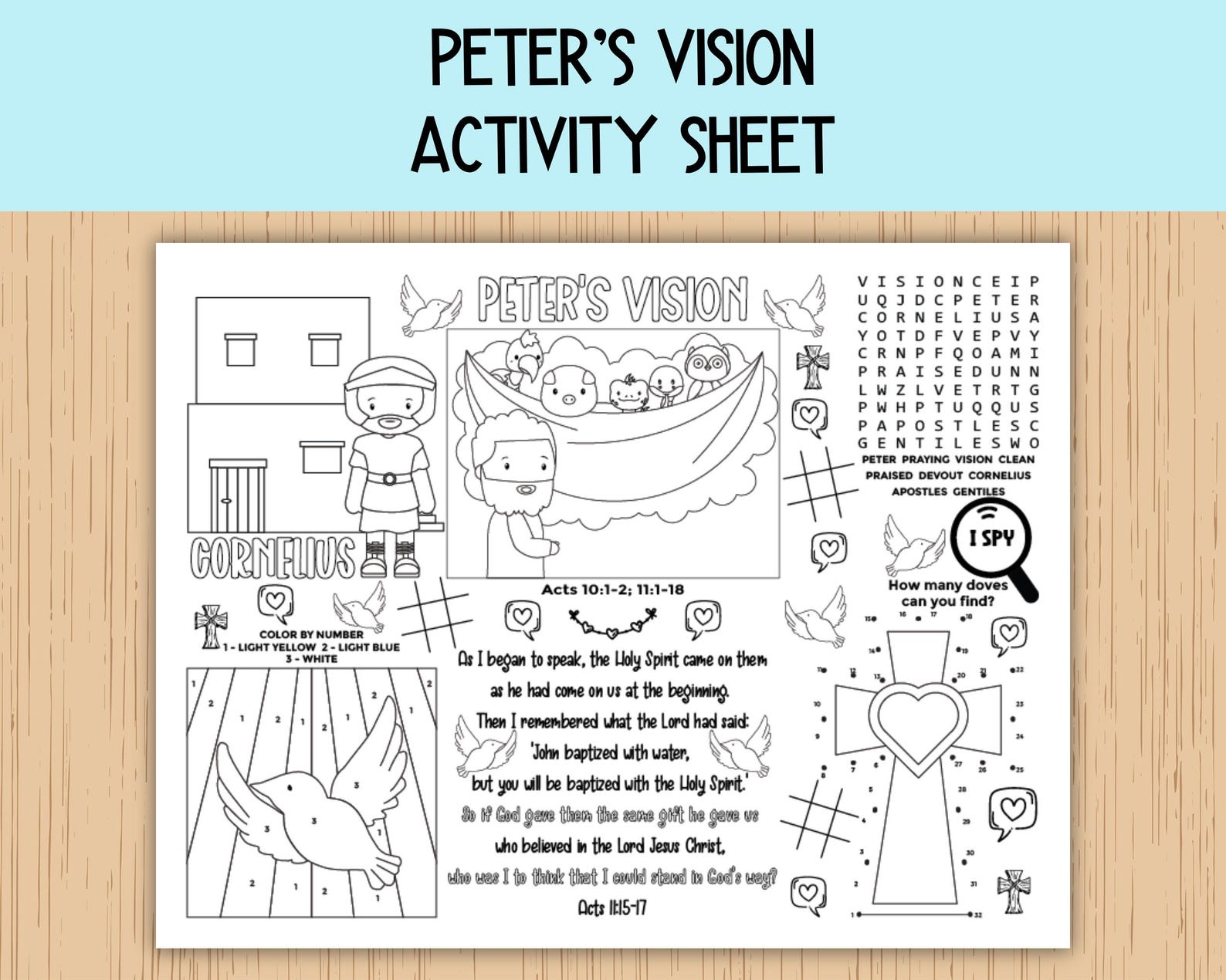 Peter's Vision Activity Sheet, Peter Visits Cornelius, Children's ...