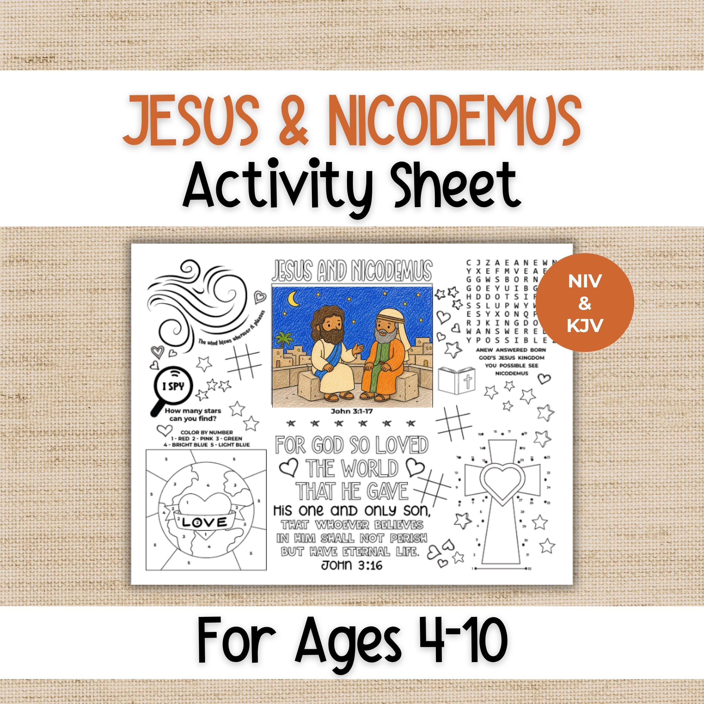 Jesus and Nicodemus Bible Activity Sheet for Kids (digital Download ...