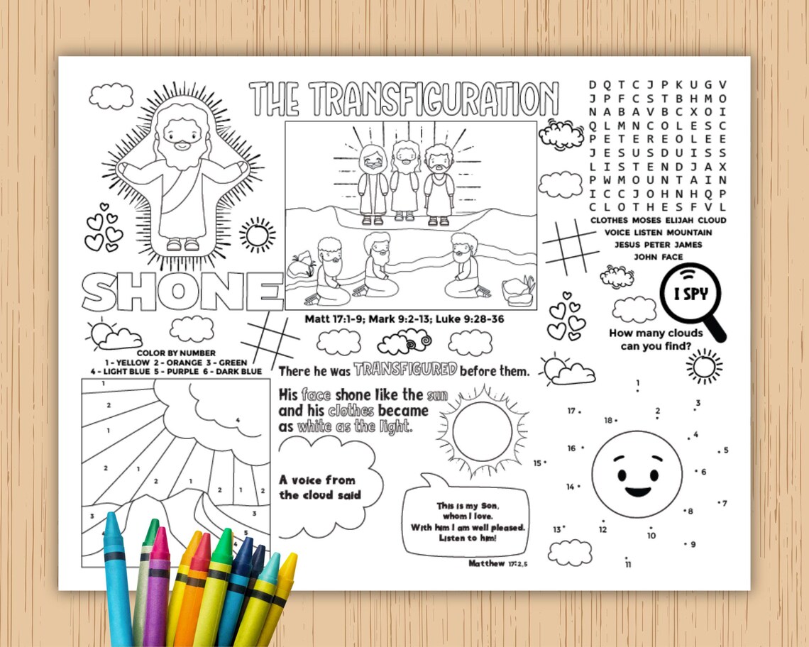 The Transfiguration Activity Sheet, Children's Church, Bible Activity ...
