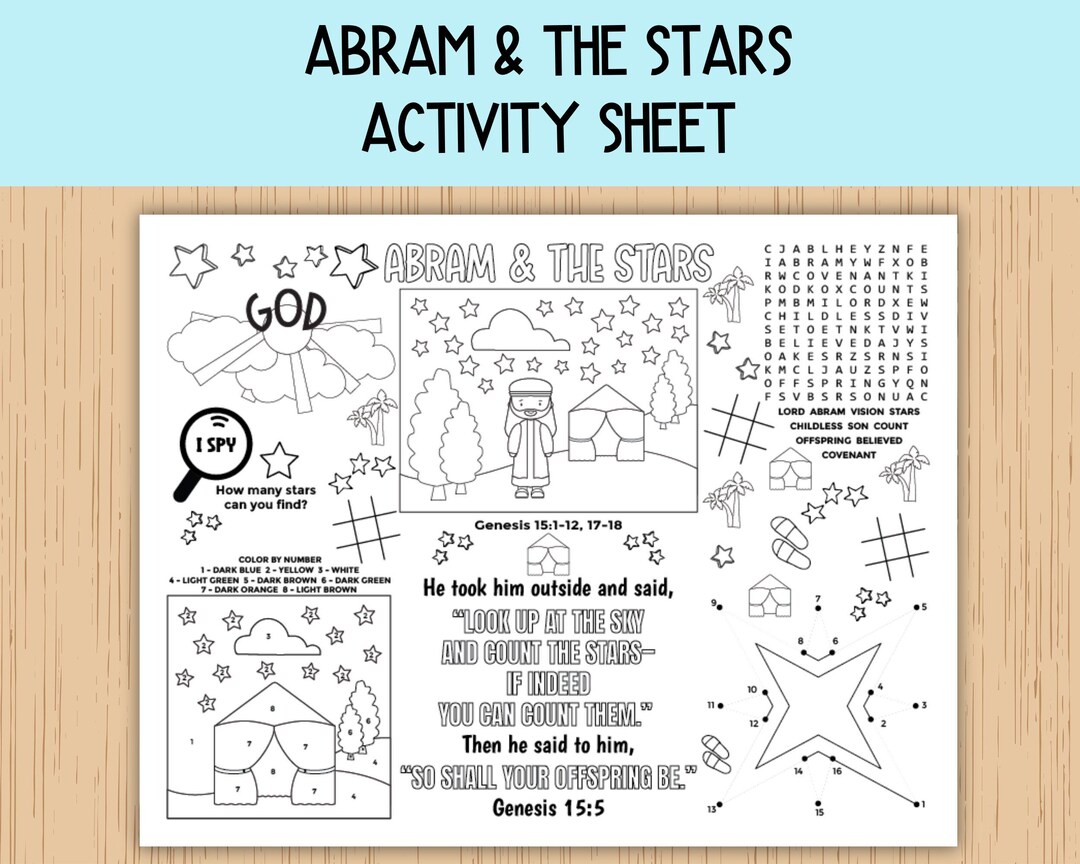 Abram & the Stars Activity Sheet, Children's Church, Bible Activity ...