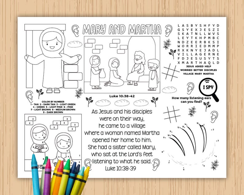 Mary and Martha Activity Sheet, Children's Church Activity, Bible ...