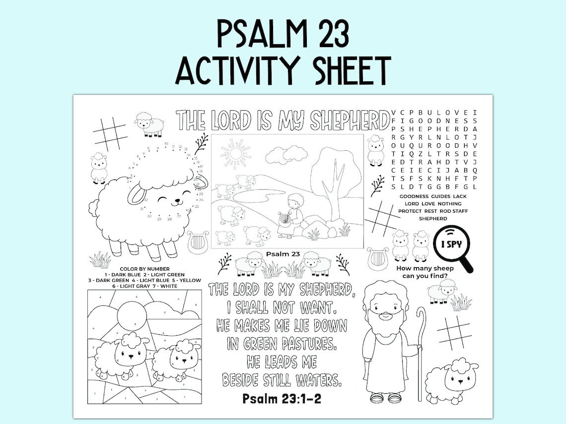 Psalm 23 Activity Sheet, Children's Church Activity, Bible Activity ...