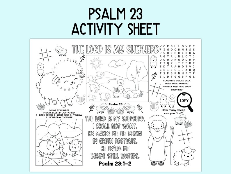 Psalm 23 Activity Sheet, Children's Church Activity, Bible Activity ...