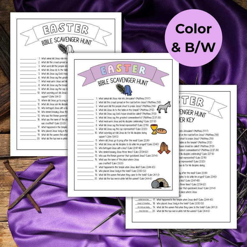 Easter Bible Scavenger Hunt, Easter Trivia Game Printable, Easter Story ...