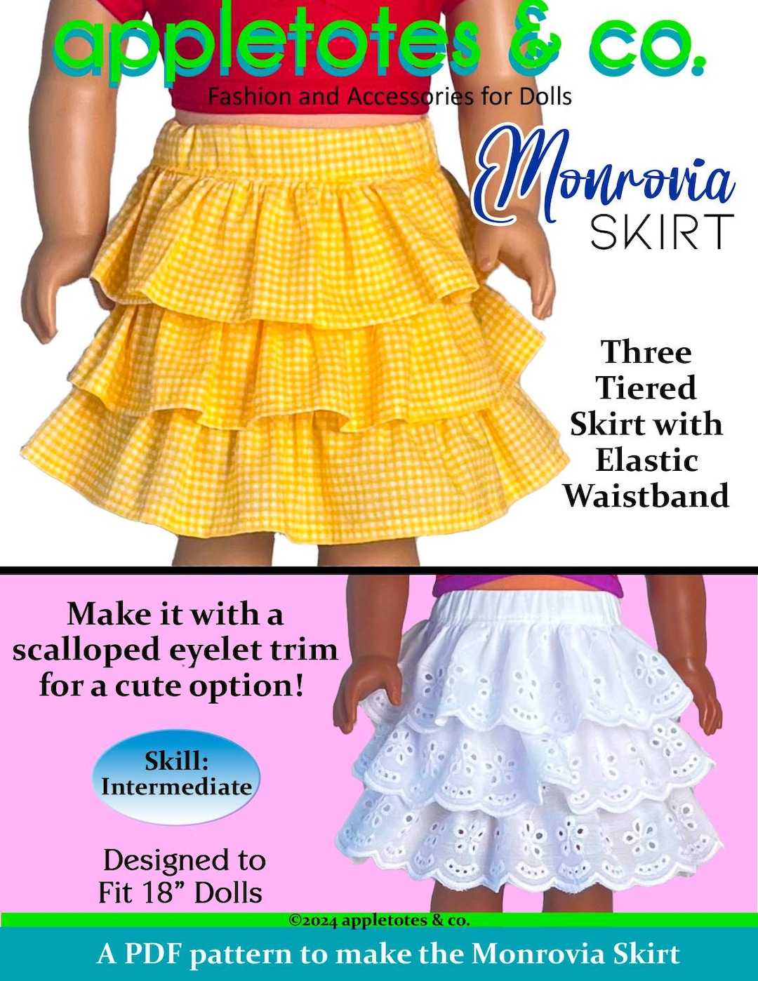 18 Inch Doll Skirt PDF Sewing Pattern: Monrovia Tiered Skirt ...