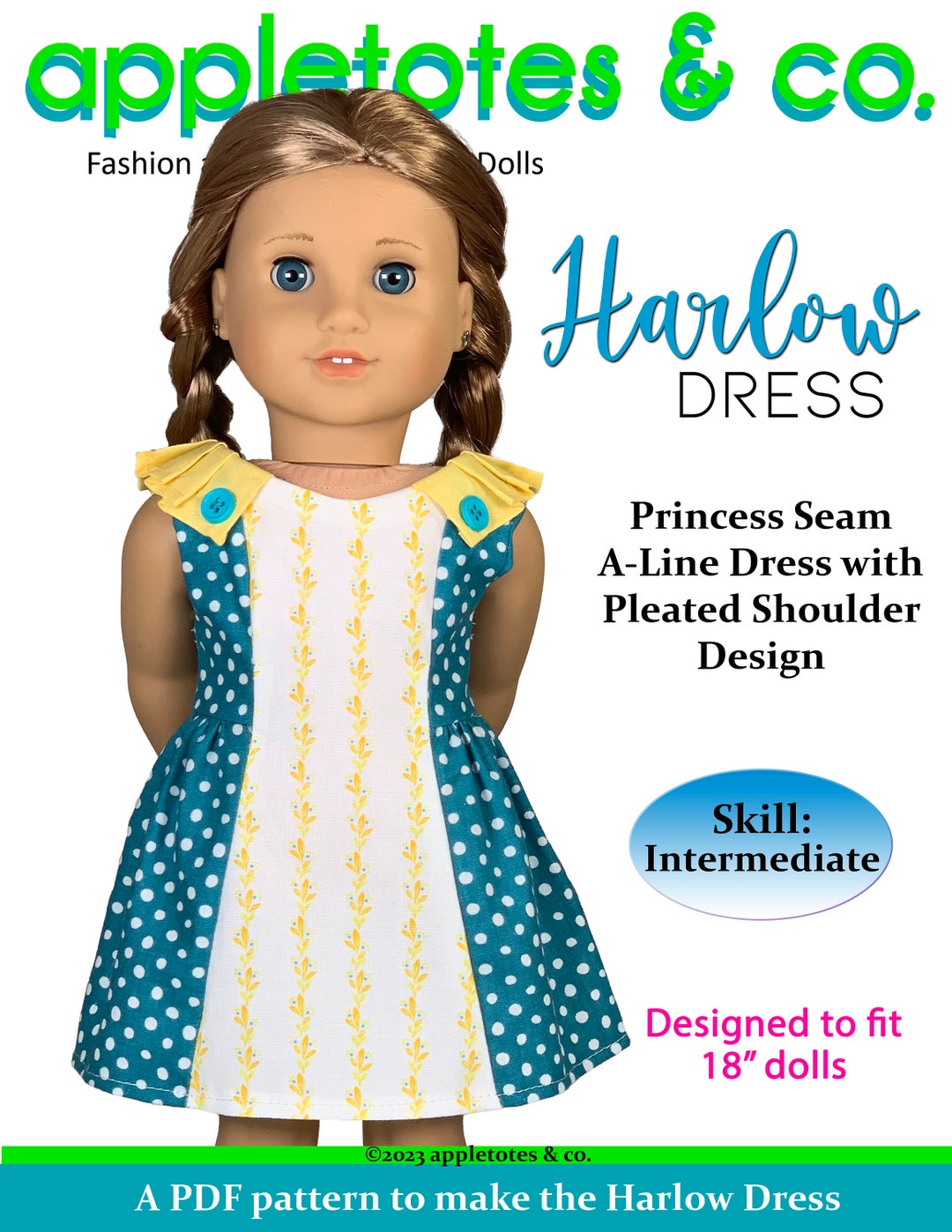 Pleated Dress PDF Doll Sewing Pattern for 18" Dolls Appletotes & Co ...