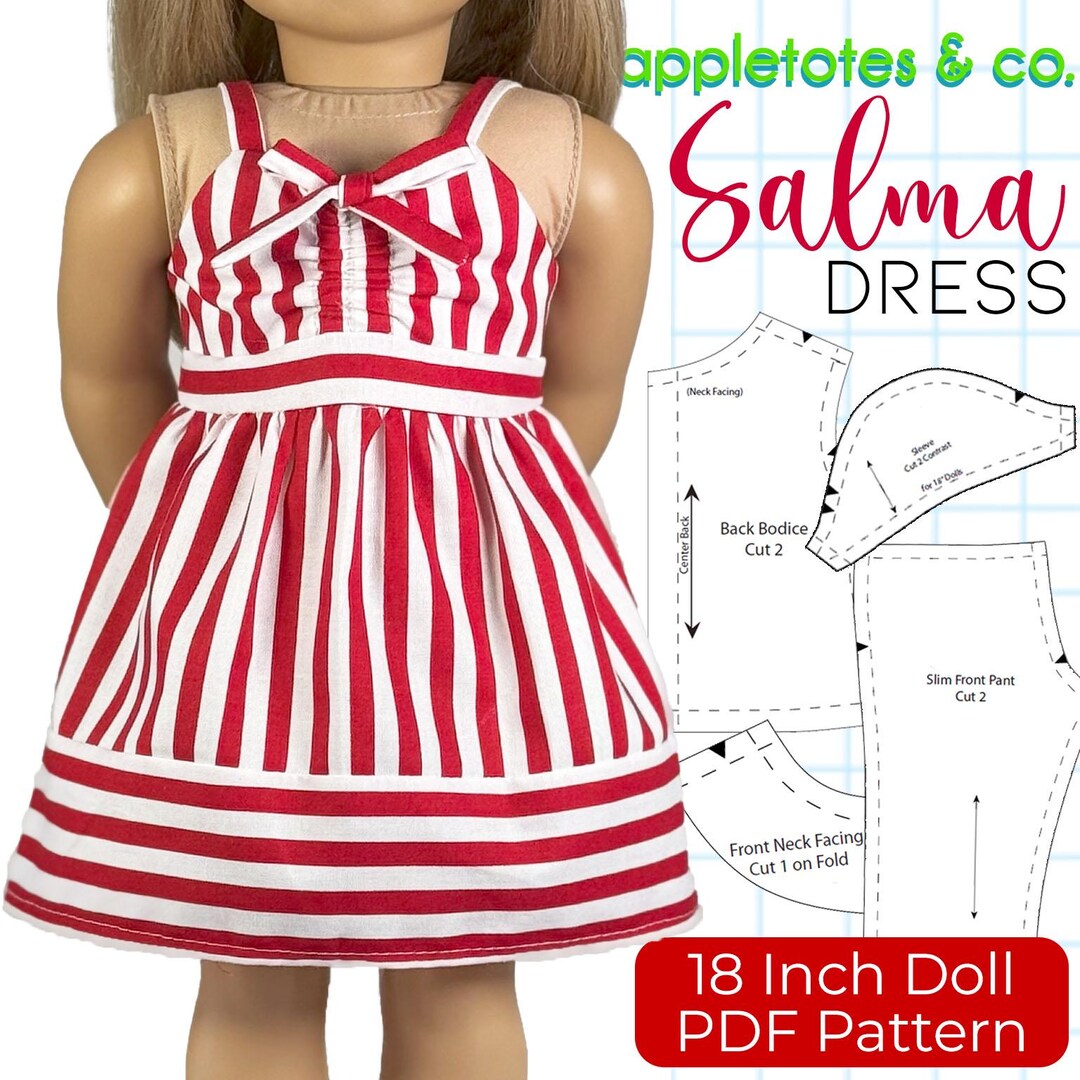 Salma Dress Sewing Pattern for 18" Doll: Striped Design (PDF Pattern ...