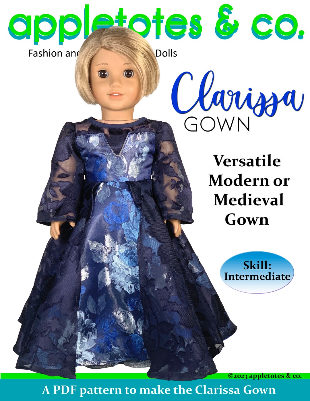 Clarissa Gown PDF Sewing Pattern for 18 Inch Costume Wedding Doll Dress ...