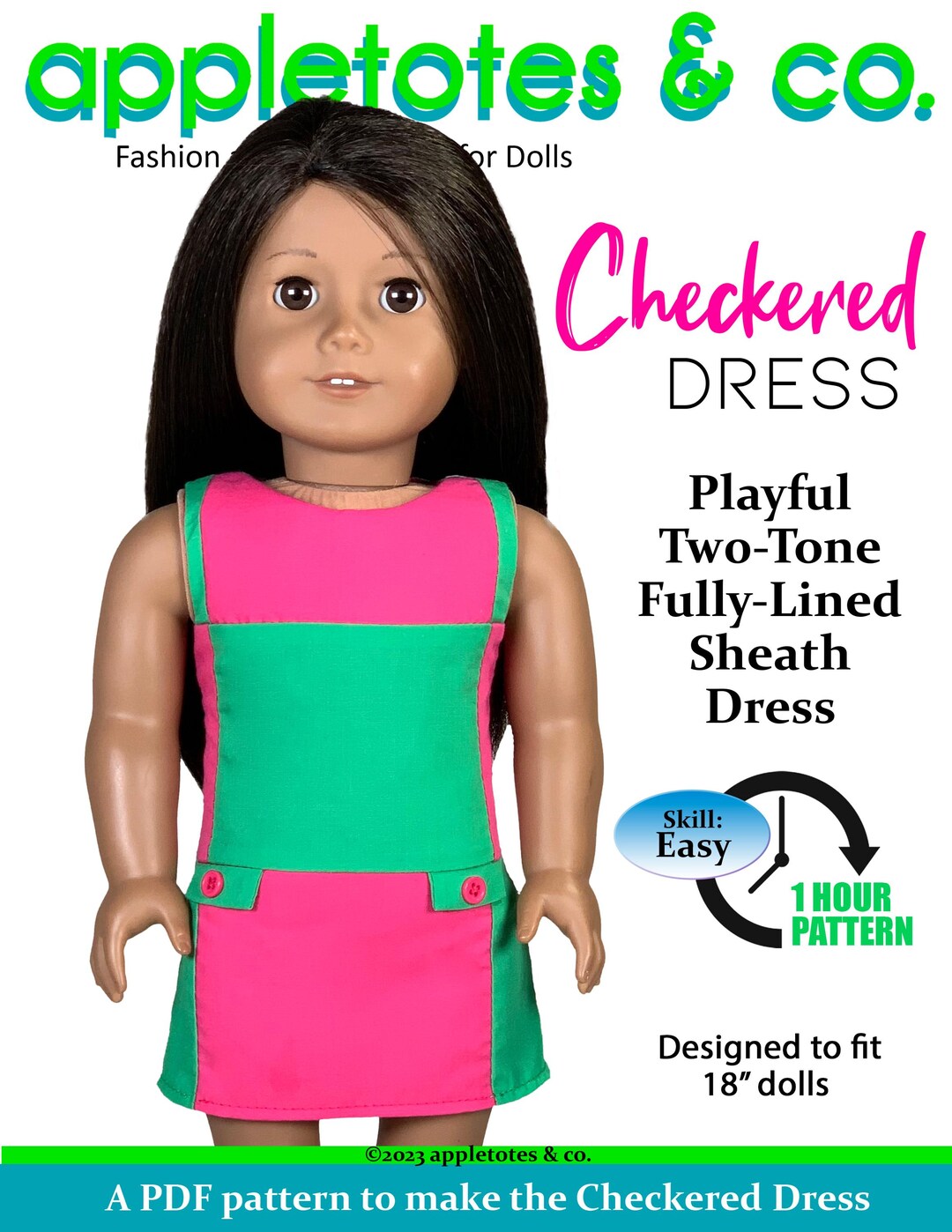 Checkered 70s Retro Dress PDF Sewing Pattern for 18 Inch Dolls - Etsy