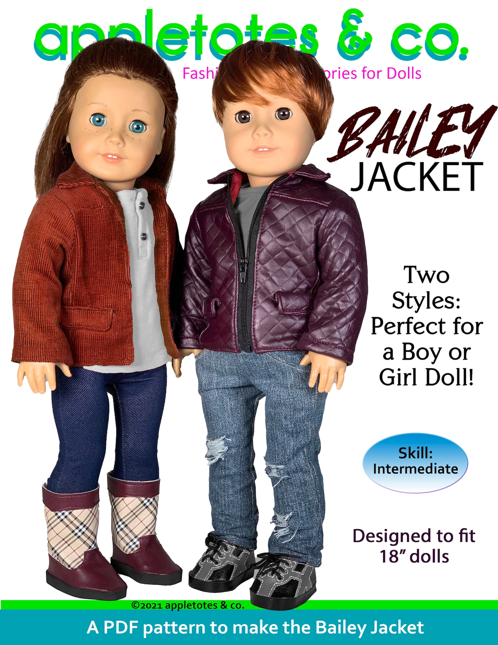 Bailey Jacket 18 Inch Doll Sewing Pattern: Unisex Clothes (PDF Pattern ...