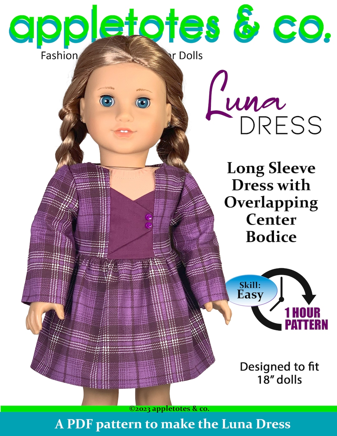 Luna Doll Dress PDF Pattern: Long Sleeve Outfit for 18" Dolls - Etsy