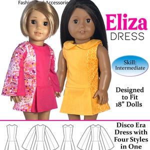 Eliza 70s Doll Dress Sewing Pattern: 4-in-1 Retro Disco Style (PDF ...
