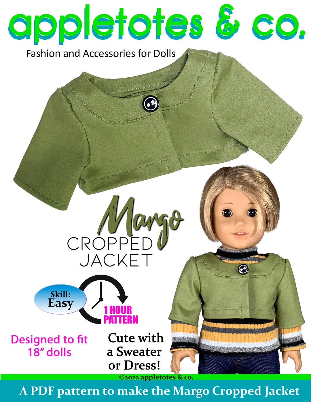 Margo Cropped Jacket: 18 Inch Doll Clothes PDF Sewing Pattern - Etsy