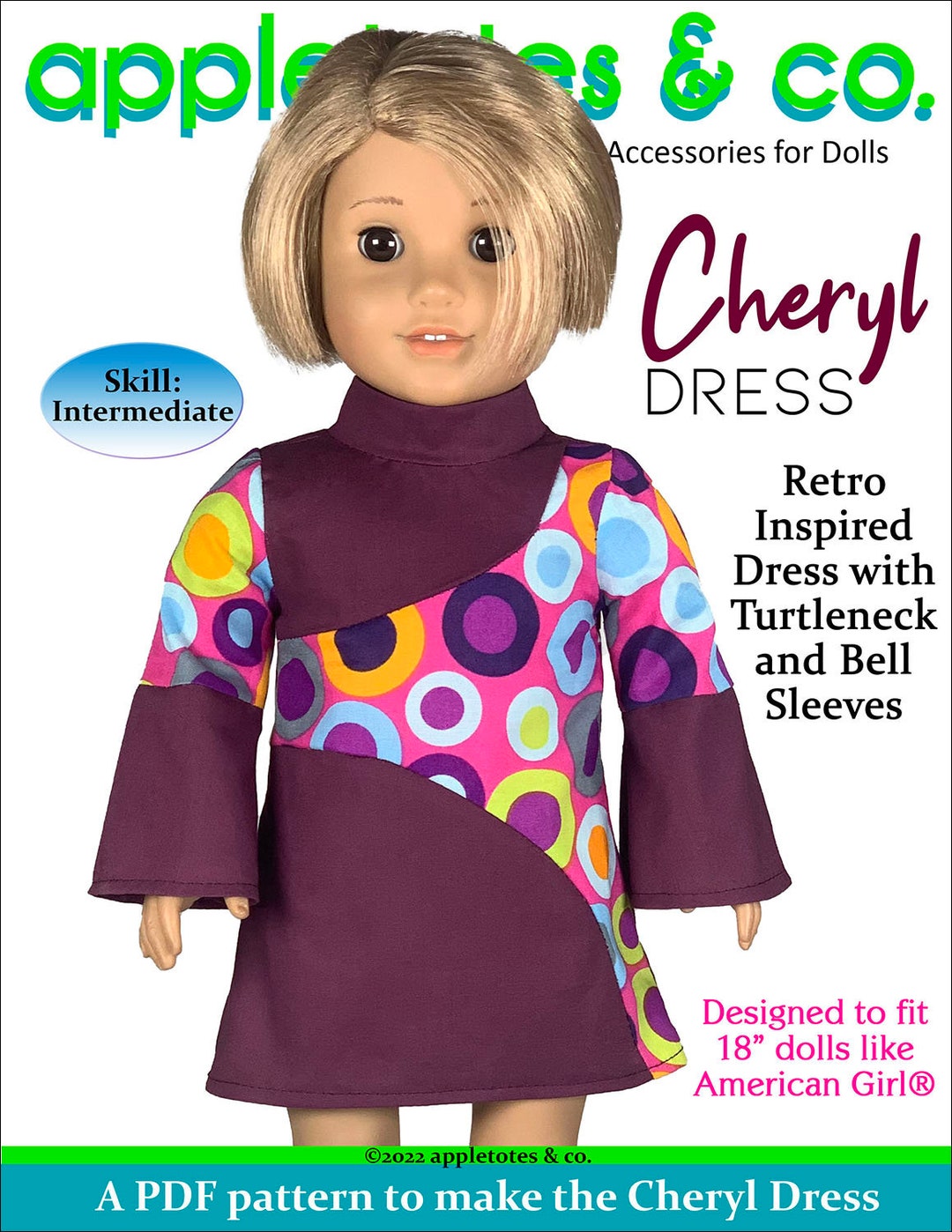 70s Cheryl Dress Sewing Pattern for 18 Inch Dolls PDF Pattern for 18 ...